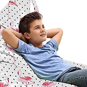 Ambesonne Retro Lounger Chair Bag, Flamingo Birds on Minimalist Polka Dots Background Illustration, High Capacity Storage with Handle Container, Lounger Size, Pale Pink White