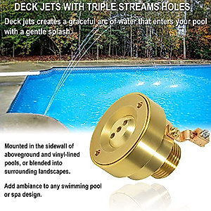 Hihitomorrow 3 Hole Pool Brass Deck Jet Nozzle with Ground Lug for Swimming Pool Spa Fountain Water Hole Pump, Triple Streams Jet Nozzle
