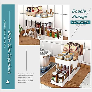 Hoffnugshween Under Sink Organizers and Storage, Slide out Drawer Kitchen Bathroom Under Sink Storage Rack, Bathroom Cabinet Organizer Shelf Baskets 2 Tier Large Capacity (1 Pack) (White)