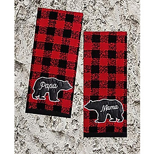 St Nick Holiday Buffalo Plaid Hand Towels Farmhouse Bear Mama Papa Rustic