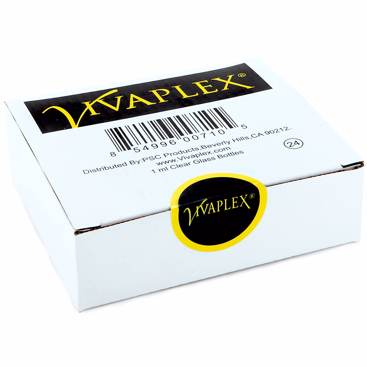 Vivaplex, 24, Clear, 1 ml (1/4 Dram) Glass Bottles, with Orifice Reducers and Black Caps