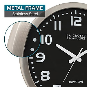La Crosse Technology WT-3161BK 16 Inch Stainless Steel Atomic Clock, Analog, Silver