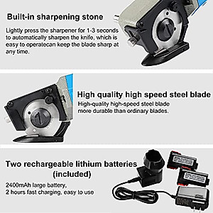 RESHY Portable Electric Cordless Rotary Fabric Cutter with 50mm Rotary Blade Rechargeable Hand-Held Fabric Cutting Machine Electric Scissors for Cutting Multi-Layer Fabric and Leather