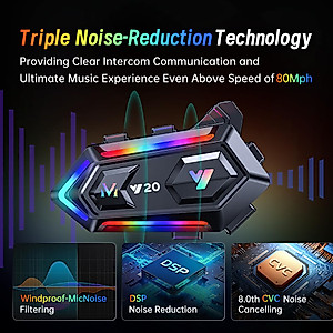 WNJACO Motorcycle Helmet Bluetooth Headset, Cool RGB Dazzling Lights Motorbike Helmet Speaker Double Noise Cancellation Intercom Communication Systems with IPX6 Waterproof/Strong Bass for Dirt Bike