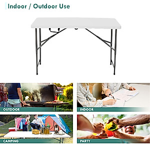 AJP Distributors 4 Foot Portable Plastic Folding Table 4FT 48" Half Foldable Heavy Duty Top w/Carry Handle - Indoor Outdoor Backyard Camping Picnic BBQ Party Wedding Dining Office Event Meeting White