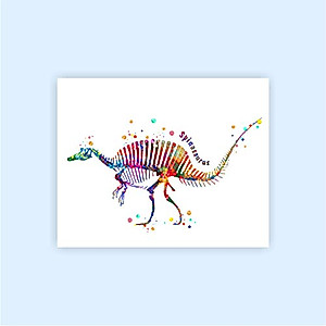 Dignovel Studios Unframed (Set of 6) 8X10 T Rex Stegosaurus Triceratops Pterodactylus Parasaurolophus Spinosaurus Watercolor Dinosaur Skeleton Nursery Decor dnc2