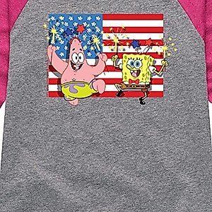 HYBRID APPAREL - Spongebob Squarepants - Patrick Sparkers Flag - Toddler & Youth Girls Raglan Tee - Size 3T