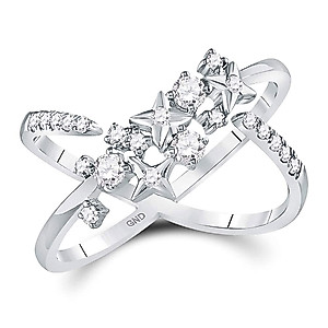 The Diamond Deal 14kt White Gold Womens Round Diamond Fashion Starburst Band Ring 3/8 Cttw