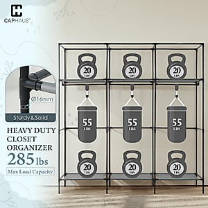 CAPHAUS 67-Inch Clothing Rack with Cover, Portable Closet Wardrobe, Covered Garment Rack for Hanging Clothes, 285LB Capacity Heavy-Duty Metal Frame Clothes Organizer Rack with Storage Shelves