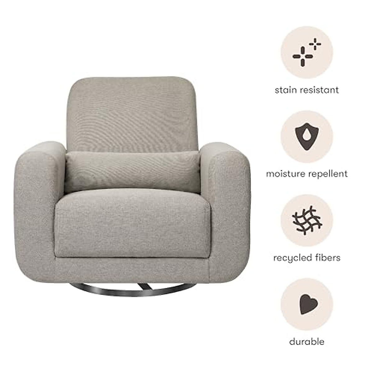 Babyletto Tuba Glider in Performance Grey Eco-Weave with Silver Base, Water Repellent & Stain Resistant, Greenguard Gold and CertiPUR-US Certified