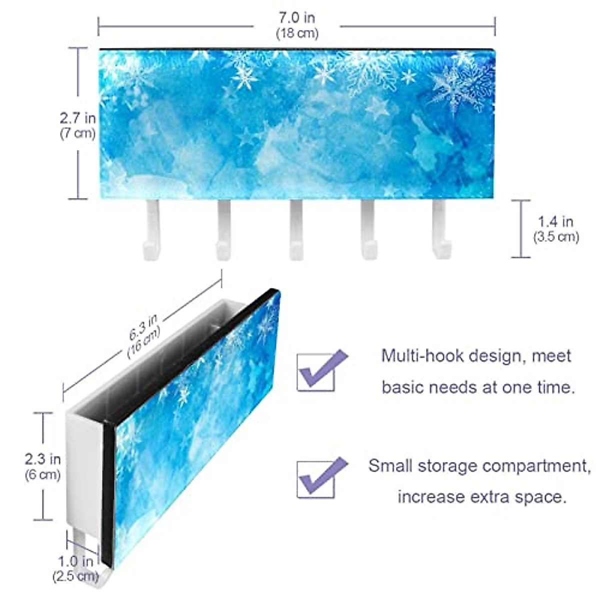 Self Adhesive Hooks Wall Mounted, Coat and Hat Hooks Rack, Snowflake Blue Pattern Towel Hanger Hook, Door Bathroom Kitchen Bathroom Decor