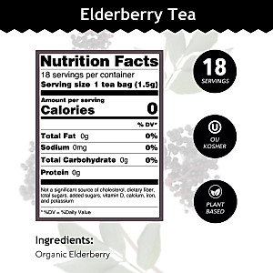 Buddha Teas - Organic Elderberry - Herbal Tea - For Health & Wellbeing - With Antioxidants & Minerals - Clean Ingredients - Caffeine Free - 100% Kosher & Non-GMO - 18 Tea Bags (Pack of 1)