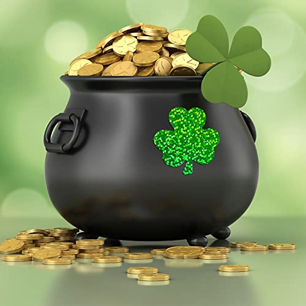 Whaline 800Pcs Shamrock Shape Glitter Stickers St. Patrick's Day Holographic Stickers Lucky Clover Shinny Label Tag Self-Adhesive Stickers for Irish Holiday Party Boxes Cards Seal Envelopes