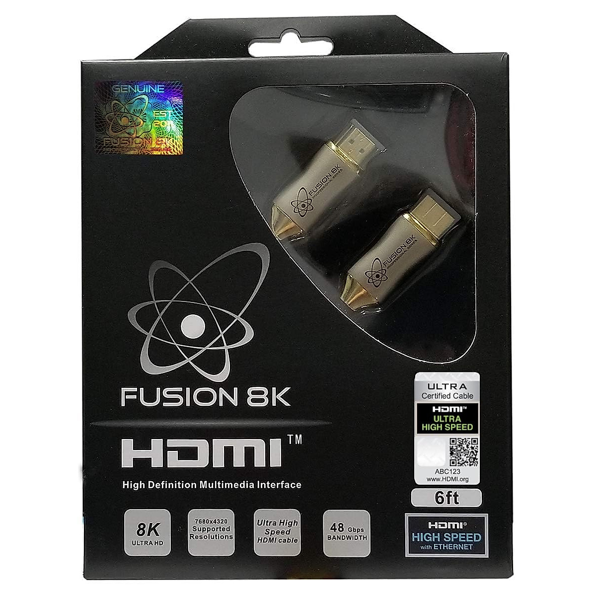 Fusion8K HDMI 2.1 Certified Cable Supports 10K 8K @60Hz and 4K @120Hz Compatible with All TVs, BluRay, Xbox Series X, PS5 (6 Feet)