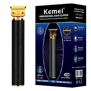 KEMEI Professional Cordless Clipper Zero Gapped Rechargeable T Shape Stainless Steel Electric Shaver Hair Clipper (Color Black)