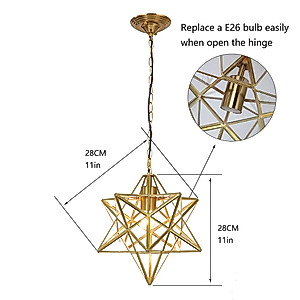 IBalody Moravian Star Pendant Light Gold Copper Hanging Light Star Lights Fixture Dining Room Kitchen Island Pendant Lighting Pendant Lamp 11 in with Clear Glass Shade