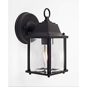 CORAMDEO Outdoor Wall Porch Light, Wall Sconce for Porch, Patio, Deck and More, E26 Medium Base Socket, Suitable for Wet Location, Black Powder Coat Cast Aluminum with Beveled Glass