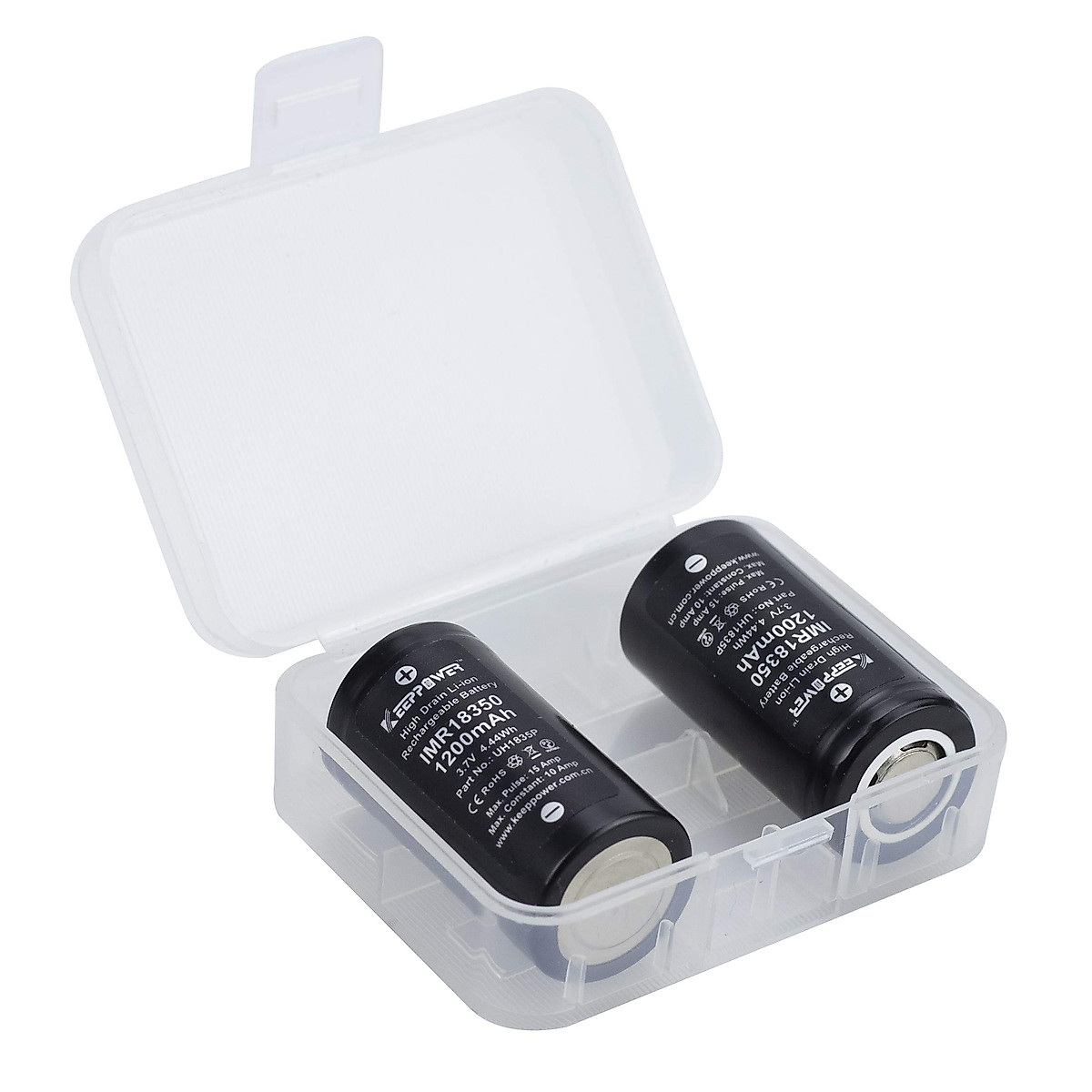 Keeppower IMR18350 High Drain Li-ion Battery Flat Top Rechargeable 1200mAh 10A Discharge 3.7V Lithium Battery (Pack of 2)
