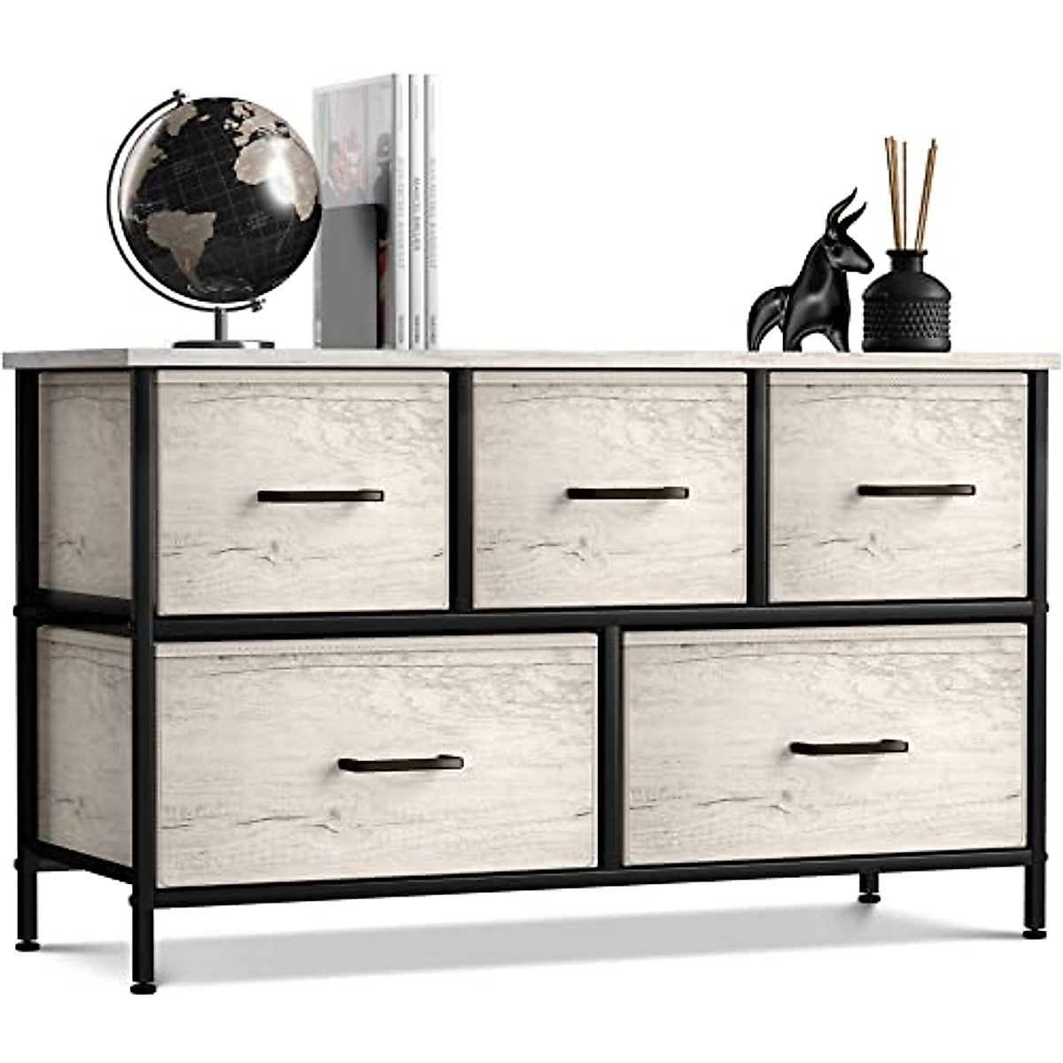 Sorbus Dresser with 5 Faux Wood Drawers - Storage Unit Organizer Chest for Clothes - Bedroom, Hallway, Living Room, Closet, & Dorm Furniture - Steel Frame, Wood Top, & Easy Pull Fabric Bins