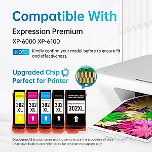 LEMERO Remanufactured Ink Cartridge Replacement for Epson 302 XL 302XL T302XL for XP-6100 XP6100 XP6000 XP-6000 Printer (Black, Photo Black, Cyan, Magenta, Yellow, 5 Pack)