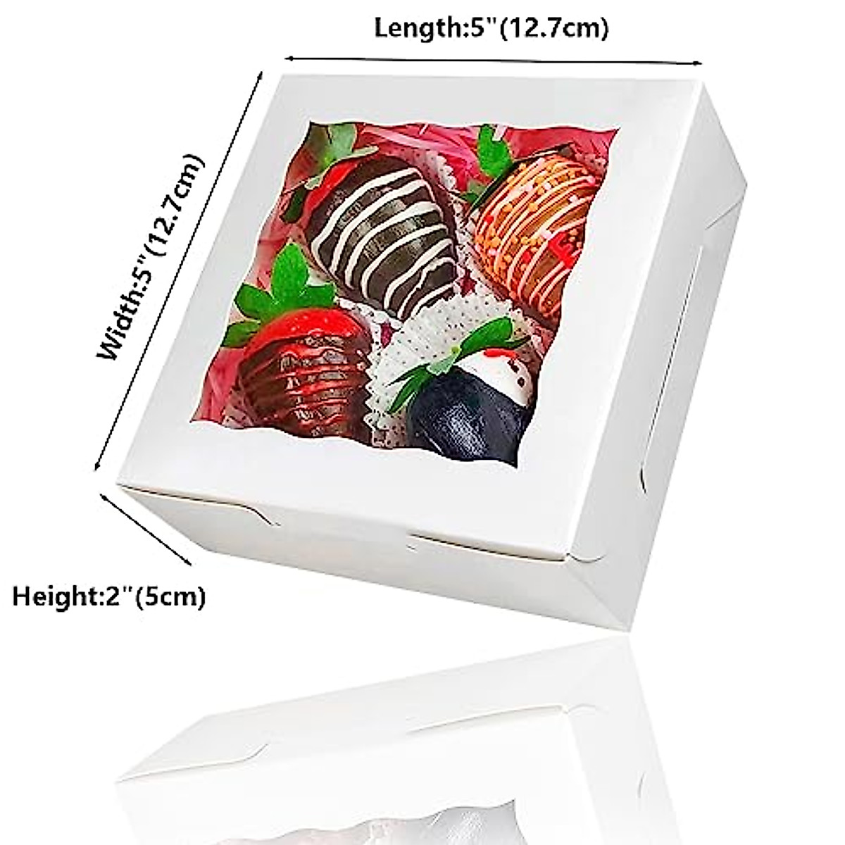 JCXGRVC 50PCS 5x5x2 Inch Bakery Boxes Chocolate Covered Strawberries Boxes for 4 Mini Cake Boxes Cookies Macaron Boxes Pie Boxes Browines boxes