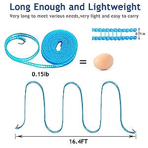 3 Pack Clothesline Adjustable Nylon Windproof Clothes Drying Rope, 5m/16.4ft Durable Camping Clothesline Portable Clothes Drying Line Indoor Outdoor Laundry Storage for Travel Home Use