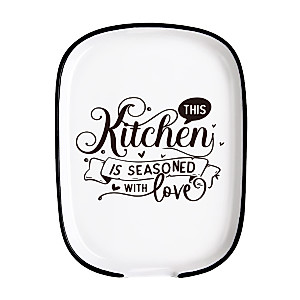 Ceramic Spoon Rest For Kitchen-Funny Kitchen is Seasoned With Love Quote Spoon Rest For Stove Top-Large Spoon Holder for Kitchen Counter-Heat Resistant Cooking Utensil Rest-Modern Kitchen Décor