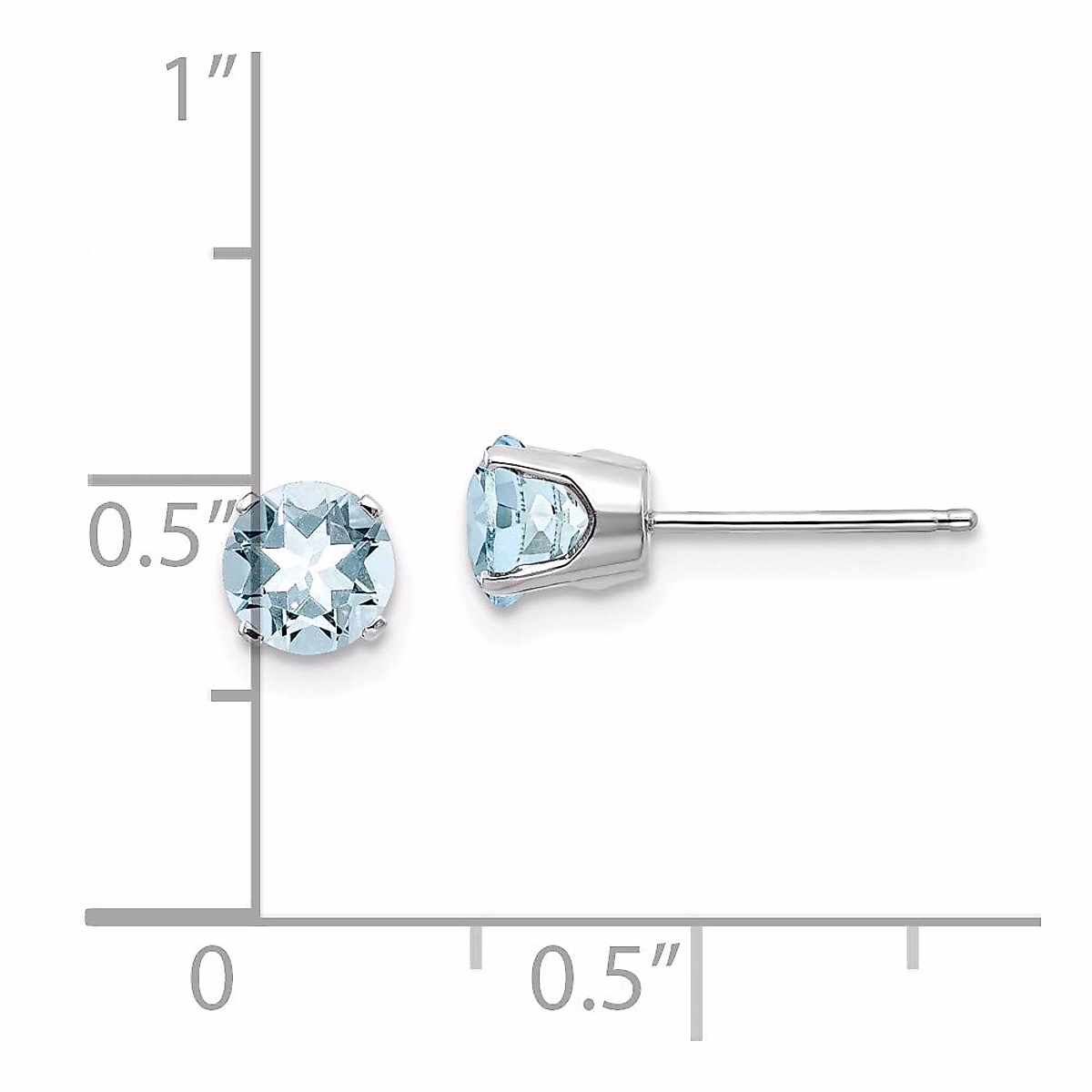 FB Jewels Solid 14K White Gold 5mm Aquamarine Stud Earrings