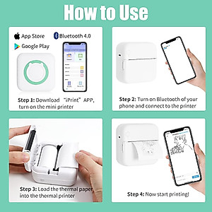 BIGFOX Mini Printer, Inkless Thermal Portable Printer Built-in 1200mAh Battery Wireless Bluetooth Photo Printer Sticker Maker Machine Label Receipt Printer Handheld Compatible with iOS/Android