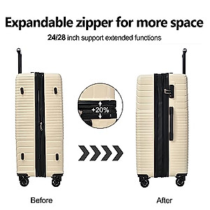 Merax Luggage Sets 3 Piece Suitcases Set ABS Expandable 8 Wheels Spinner Suitcase, TSA Lock Travel Luggage For Man And Women (Cream)