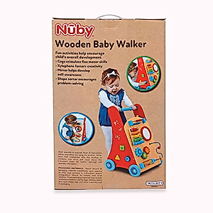 Nuby Wooden Baby Walker with Interactive Features for Early Development, Promotes Walking, Motor Skills, and Creativity