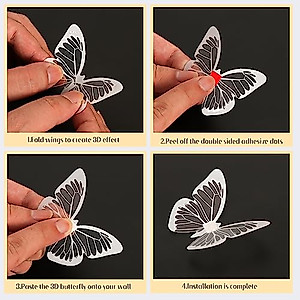 ALXBSONE 3D Butterfly Wall Stickers 72 Pcs, PVC Wall Sticker Decoration, Multiple Styles Butterfly Shape, Party Decals, for Bedroom Kids Nursery Classroom Wedding Decoration(White)