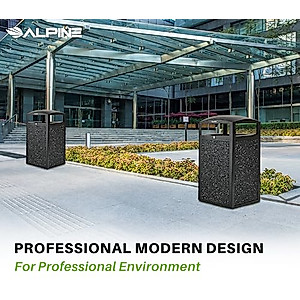 Alpine Indoor & Outdoor Commercial Trash Can with Lid - 40 Gallon Heavy Duty Metal Garbage Can with Removable Bin, Locking Lid for a Modern Look in Patio, Pool, Deck, Office Black, Grey Stone Panels