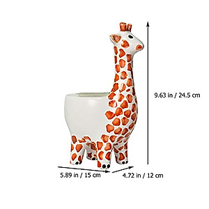 Happyyami Giraffe Flower Pot Animal Bonsai Holder Planter pots for Indoor Plants Mini Succulent Pot Cute Succulent pots Vase Floral Decor Cartoon Succulent Planter Ceramics Toy White Desk