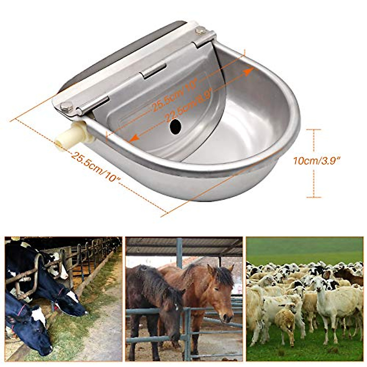 NC Automatic Horse Waterer Trough Stainless Steel Water Bowl for Horses Dogs Livestock Cattle Pig Goat Pet Automatic Waterer with Float Valve
