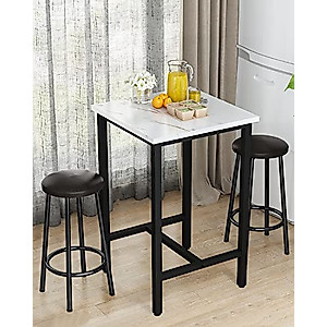 DKLGG 3-Pieces Bar Table and Chairs Set, Kitchen Dining Bar Height Table with 2 Bar Stools, Modern Bistro Pub Table Breakfast Square Bar Table Small Space for Kitchen, Living Room, Party Room, White
