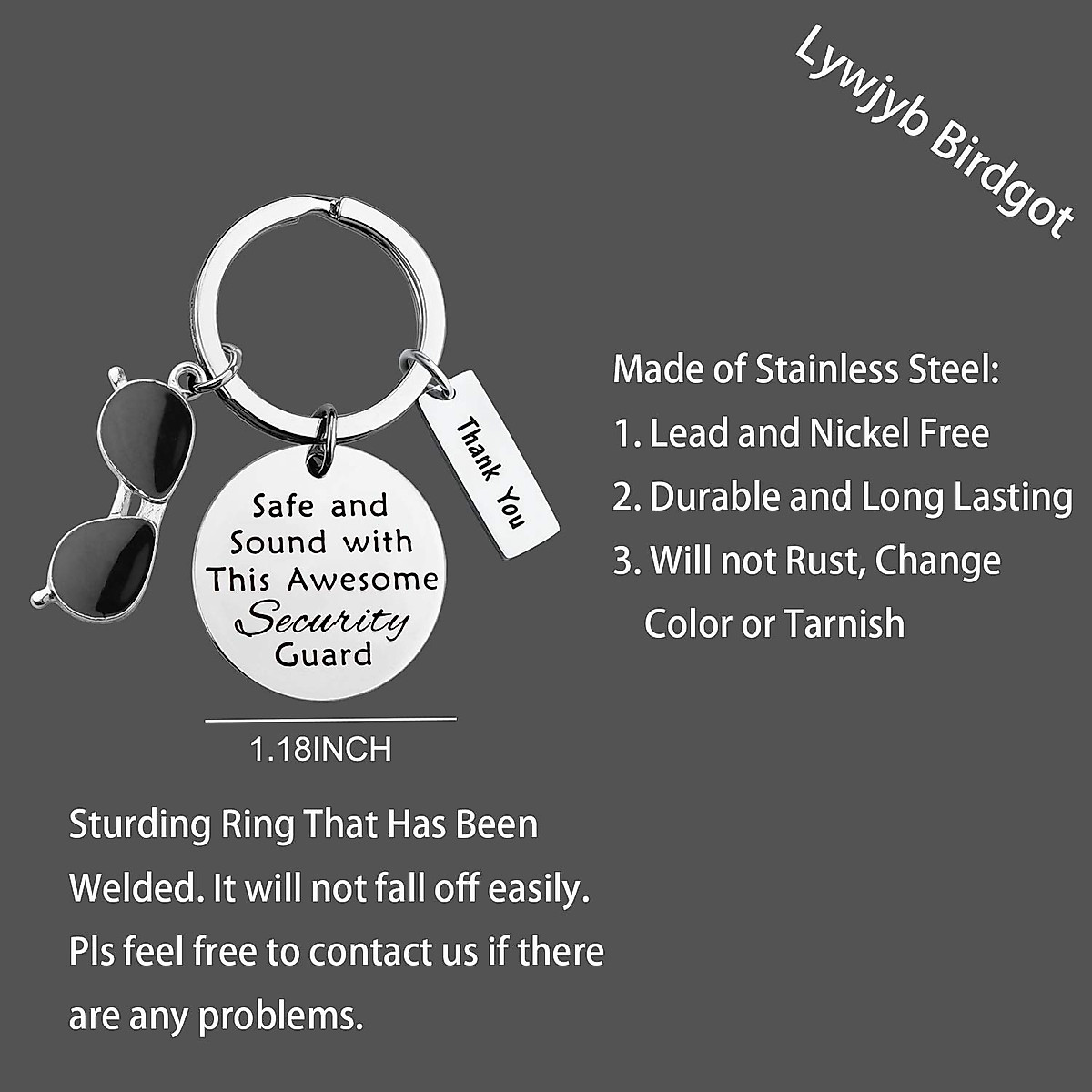 Lywjyb Birdgot Security Guard Gift Security Guard Thank You Jewelry Sunglasses Charm Gift Safe And Sound Keychain (Security Guard ky)