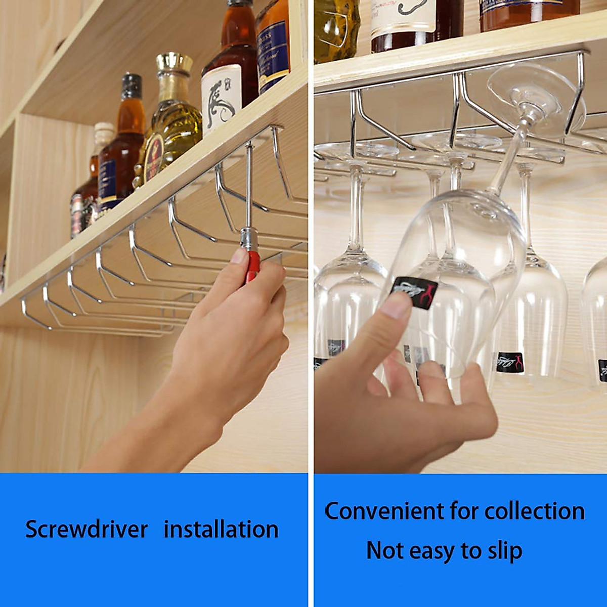 Wine Glasses Holder,Under Cabinet Stemware Wine Glass Rack Storage Holder 13.4 Inch Set of 2 Convenient collection Hanging Rack