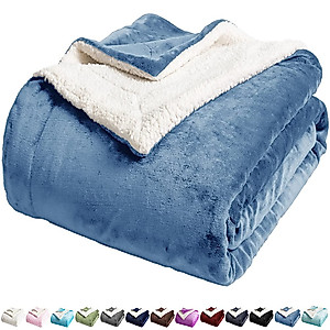 LBRO2M Sherpa Fleece Bed Blanket King Size,Super Soft Fuzzy Plush Warm Cozy Fluffy Microfiber Couch Throw Velvet Double Reversible Luxurious Blankets (Light Blue, King(90x104 Inches))