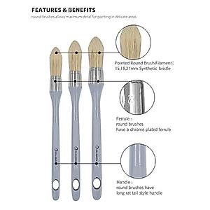 ROLLINGDOG Edge Paint Brush-Trim Paint Brush,3 Pointed Round Edge Brushes and 3 Flat Paint Brushes for Sash,Stain,Varnish,Baseboards(Pack of 6)