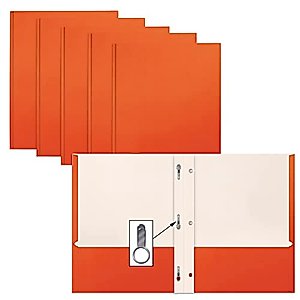 Orange Paper 2 Pocket Folders with Prongs, 50 Pack, by Better Office Products, Matte Texture, Letter Size Paper Folders, 50 Pack, with 3 Metal Prong Fastener Clips, Orange