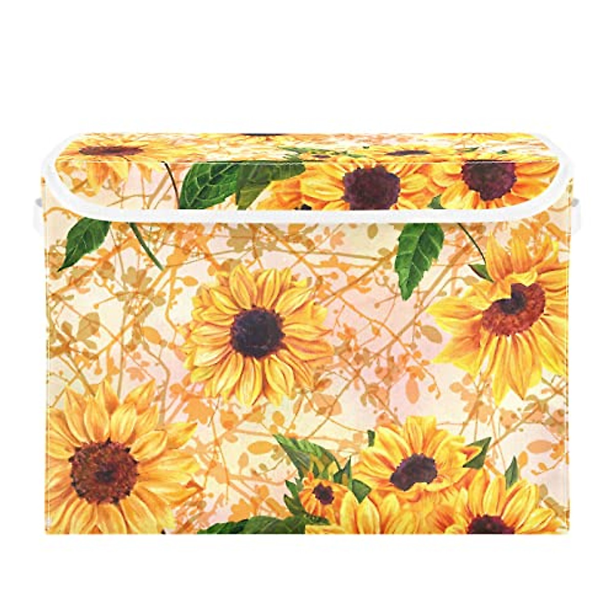 TSENQUE Autumn Sunflower Foldable Storage Bins with Lids Collapsible Storage Cube Bin for Home Bedroom Closet Office Nursery 16.5" L x 12.6" W x 11.8" H