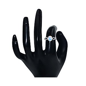 Natural 9X7 MM Ethiopian Welo Cut Opal Gemstone 925 Sterling Silver October Birthstone Wedding Jewelry Engagement Ring Gift For Her (Rhodium Plated Silver, 8.5)