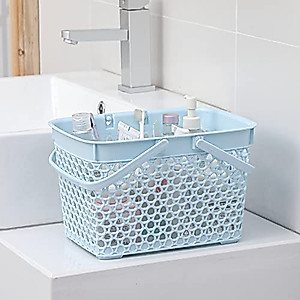 Anyoifax Portable Shower Caddy Basket Plastic Cleaning Tote with Handles Large Storage Organizer Bin for Bathroom, College Dorm, Pantry, Kitchen, Blue