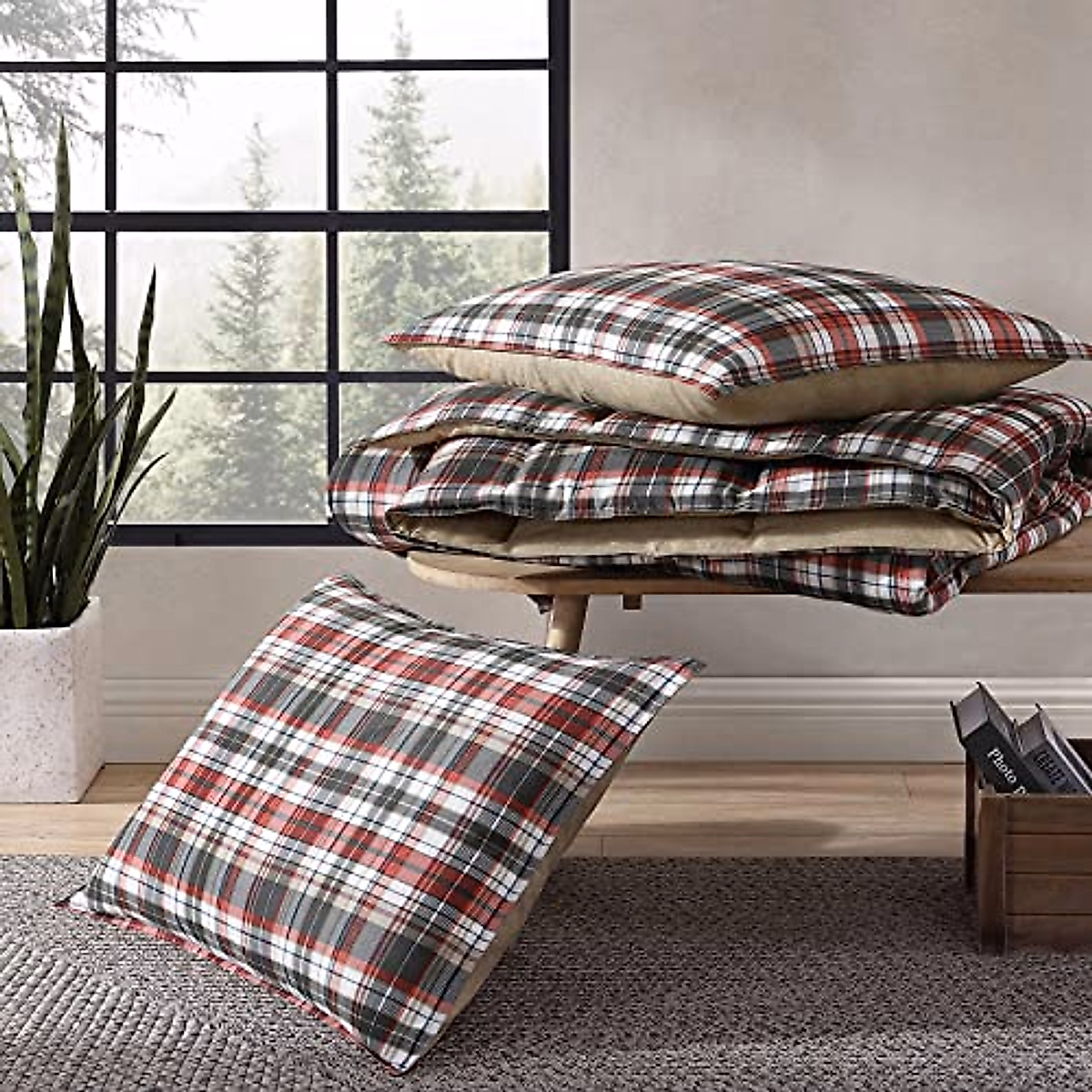 Eddie Bauer - King Comforter Set, Reversible Plaid Alt Down Bedding with Matching Shams, Home Decor for Colder Months (Astoria Red, King)