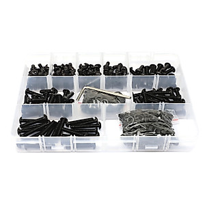 iexcell 480 Pcs M5 x 6/8/10/12/16/20/25/30 Alloy Steel 10.9 Grade Hex Socket Button Head Cap Screws Bolts Nuts Assortment Kit, Black Oxide Finish