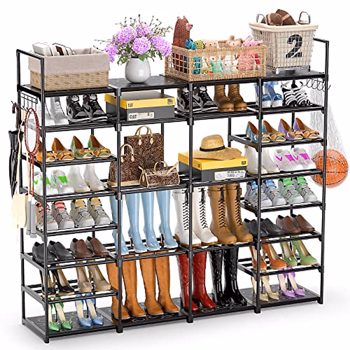 Polegas Large Shoe Rack Shoe Organizer for 62-66 Pairs Shoes and Boots, Metal Shoe Rack Organizer, 8 Tiers Shoe Storage Shelf, Space Saving Shoe Cabinet for Entryway Closet Garage Bedroom Cloakroom
