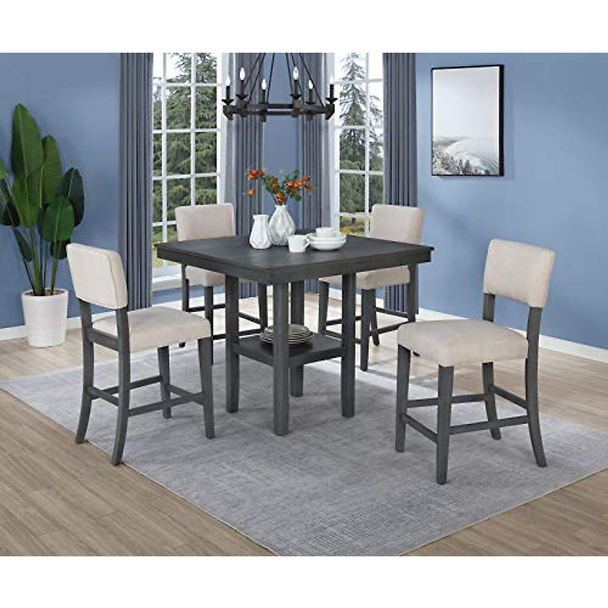 Best Master Furniture Fiona 5 Pcs Transitional Counter Set, Grey