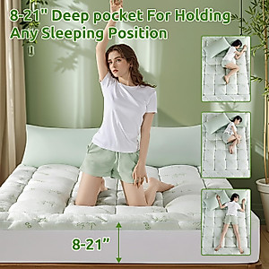 Shilucheng Cooling Queen Mattress Topper, Extra Thick 1200 GSM Down Alternative Fill Washable, Soft Mattress pad for Back Pain, Bed Mattress Topper with 8-21" Deep Pocket(Green，60"x80")