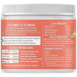 Bernie's OMG!!! Omegas 5X Extra Strength Omega-3s DHA+EPA, Chews with Fish Oil for Dogs, Ultimate Skin & Coat, Works as Dog Allergy Chews, Dog Calming Chews, Joint Supplement. (Pork)